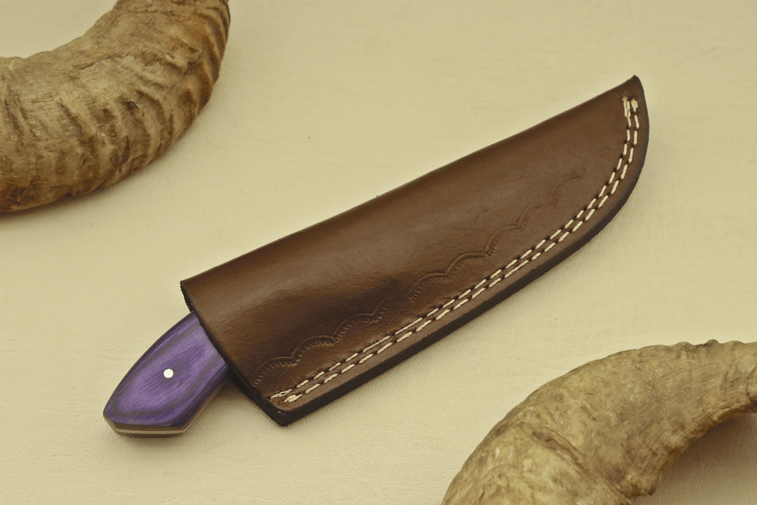 Handmade Damascus Steel Hunting Camping Skinner Knife - Rose Wood Handle Comes With Pure Leather Sheath