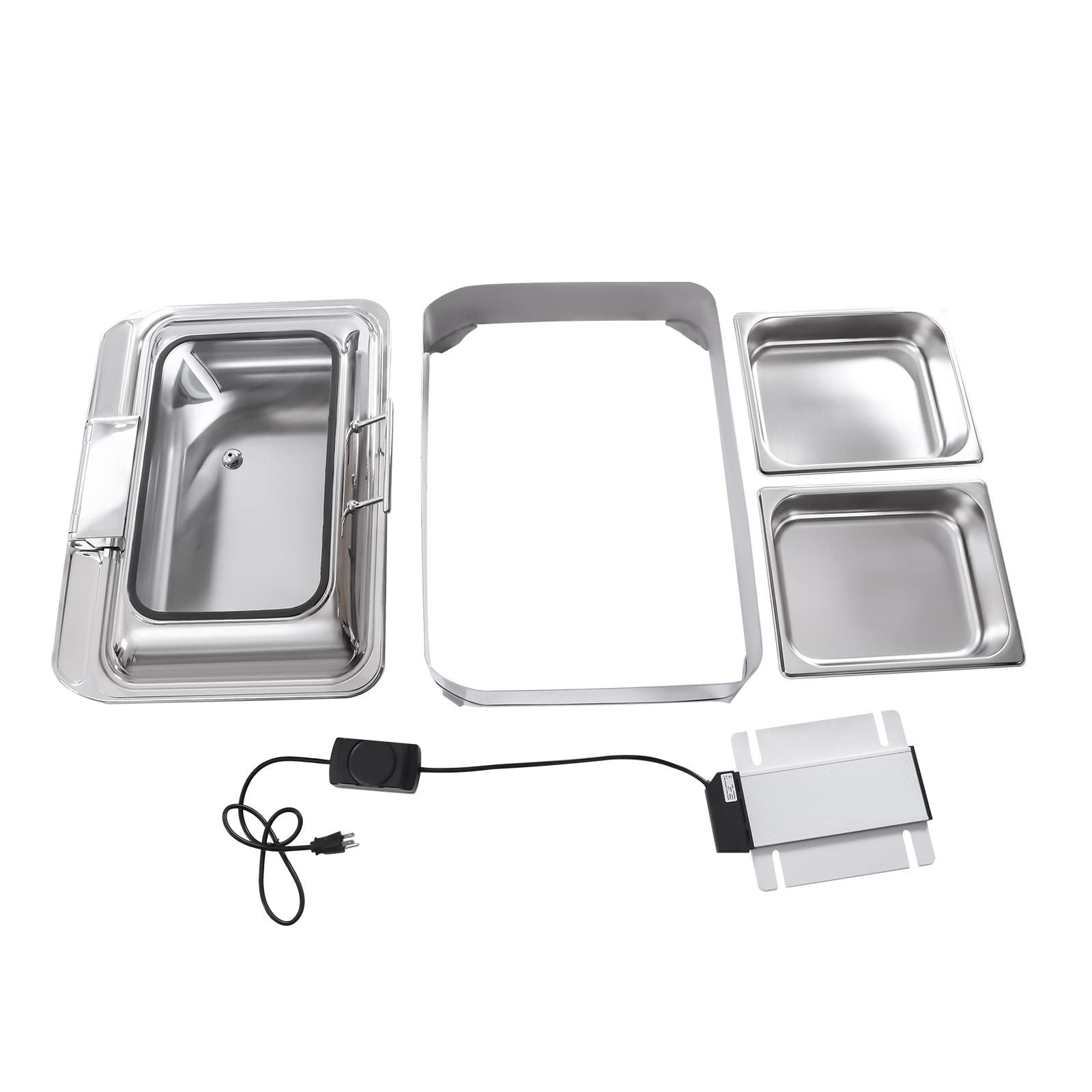 Electric Food Warmers 9L/ 9.5QT Stainless Steel Buffet Server and Warming Tray, 2 Chafing Dishes Tray Chafing Dish Buffet Set with Adjustable Temperature for Parties, Entertaining