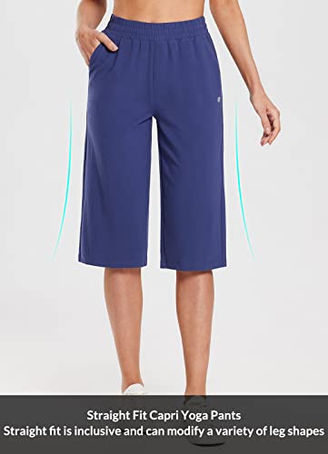 BALEAF Women's 17" Capri Yoga Pants Cotton Loose Soft Drawstring Workout Sweatpants Summer Causal Lounge Pants with Pockets Navy XXL