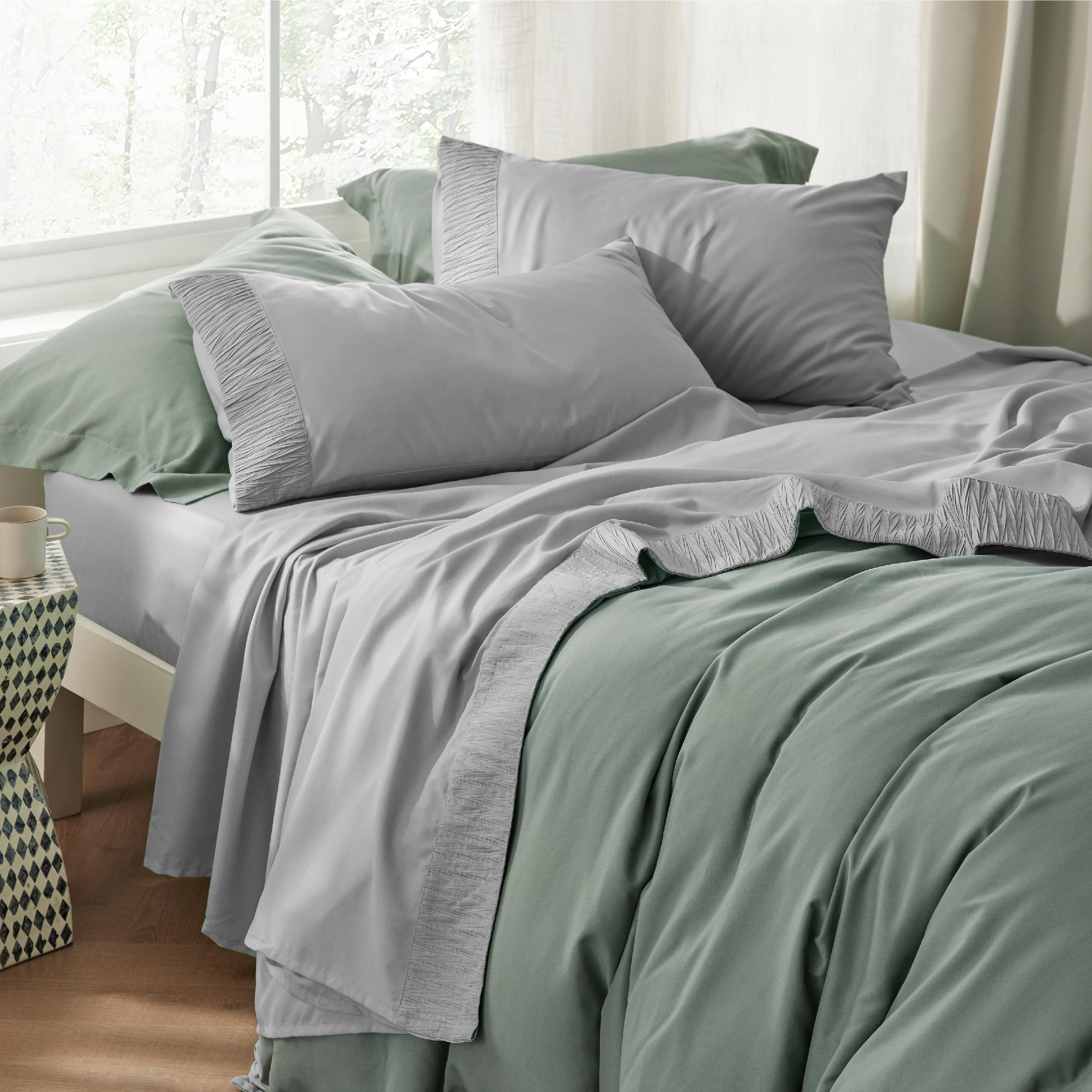 Bedsure King Size Sheets Set - 4 Pieces Soft King Sheets - Breathable & Cooling - Hotel Luxury - Easy Care Polyester Microfiber Bedding for Women, Men, Grey