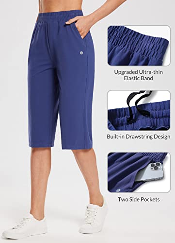 BALEAF Women's 17" Capri Yoga Pants Cotton Loose Soft Drawstring Workout Sweatpants Summer Causal Lounge Pants with Pockets Navy XXL