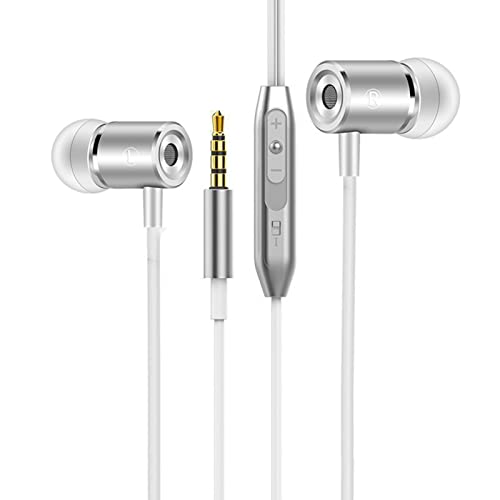 D-GROEE Wired Headphone Wire Control Music Playing with Microphone 3.5mm Dynamic Sport Wired Earbud for Gamer Silver