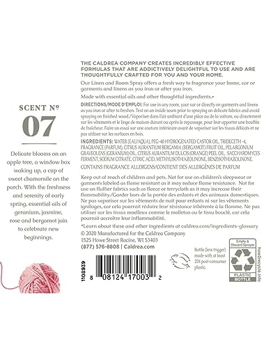 Caldrea Linen and Room Spray Air Freshener, Made with Essential Oils, Plant Derived Ingredients, Sweet Pea Scent, 16 oz