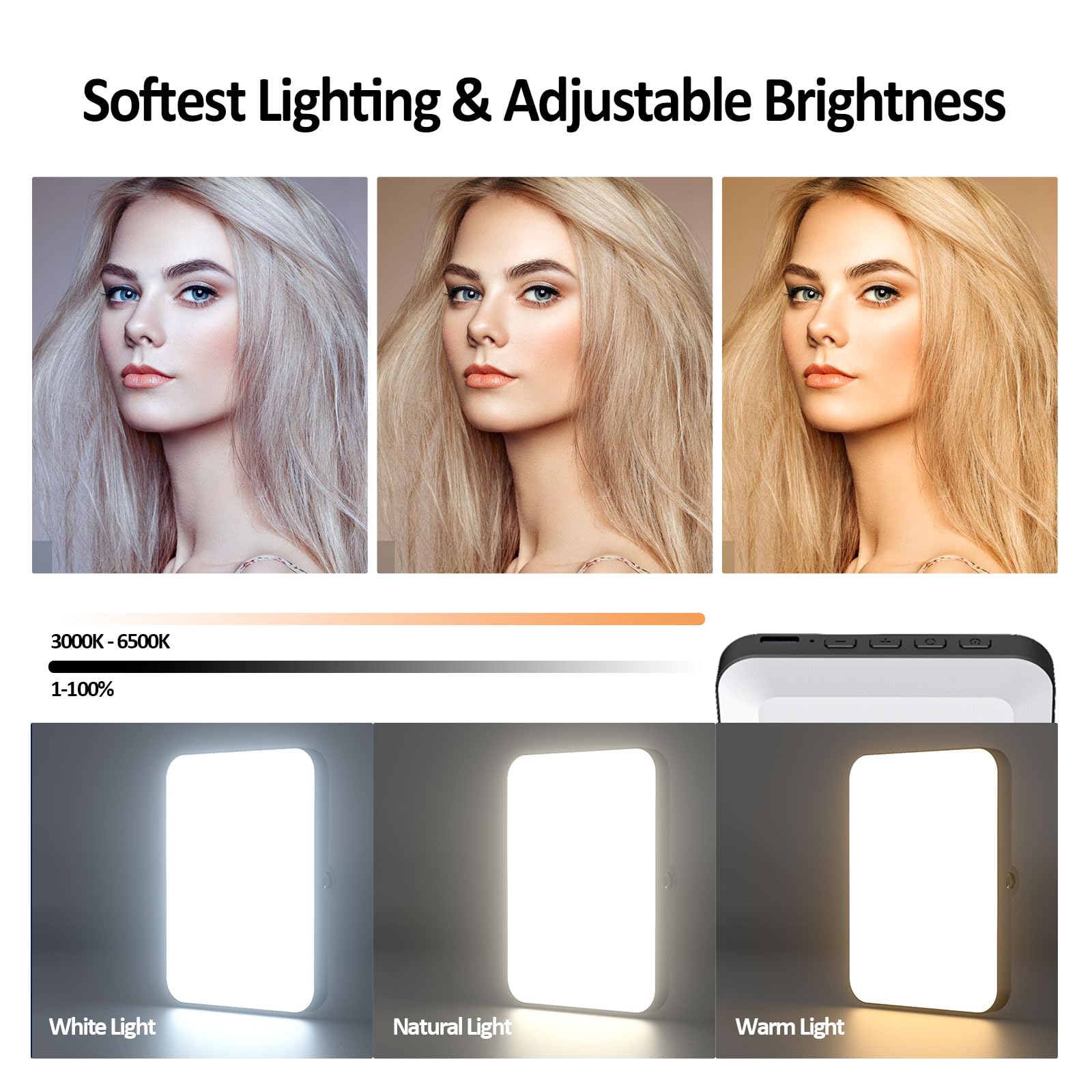 XINBAOHONG Rechargeable Selfie Light, Clip Fill Light for Phone Laptop Tablet Portable Light for Video Conference Live Streaming Zoom Call Makeup Picture (Black)