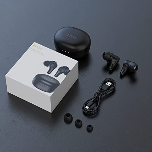 HTC True Wireless Earbuds Plus with Active Noise Cancellation, Bluetooth Earphones Stereo in Ear Headphones IPX5 Waterproof/24-Hour Playtime/Built-in Mic/Touch Control for Driver, Work, Sport -Black