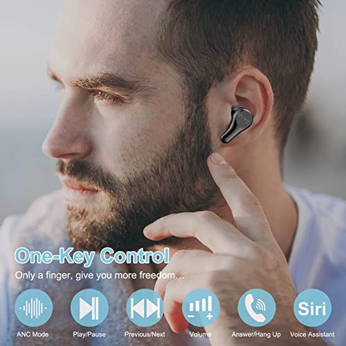 HTC True Wireless Earbuds Plus with Active Noise Cancellation, Bluetooth Earphones Stereo in Ear Headphones IPX5 Waterproof/24-Hour Playtime/Built-in Mic/Touch Control for Driver, Work, Sport -Black