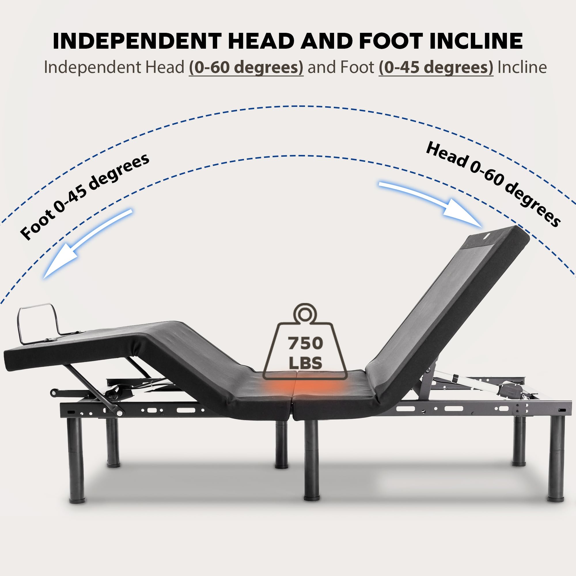 EGOHOME Split King Adjustable Bed Base Frame and 14 inch Memory Foam Mattress, Independent Head and Foot Incline Electric Foldable Metal Bed Base Electric, Wireless Remote,Zero Gravity