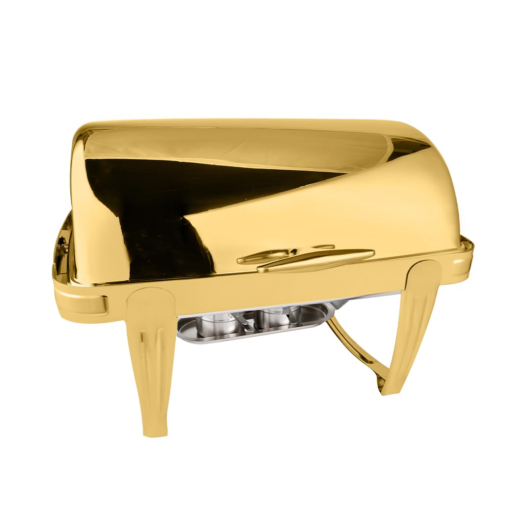 HONHPD Luxury Gold Roll Top Chafing Dish Buffet Set, 13 Litre Rectangular Stainless Steel Chafer, Buffet Servers and Warmers Set Warming Tray for Wedding, Parties, Banquet, Catering Events(Golden
