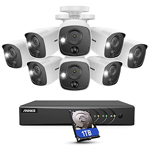 ANNKE Home Wired Camera Security System, 8CH 5MP Lite H.265+ AI DVR with 1 TB Hard Drive and 8 X 1080P HD Weatherproof PIR Cameras, Human/Vehicle Detection, White Light Alarm, Email AlertâE200