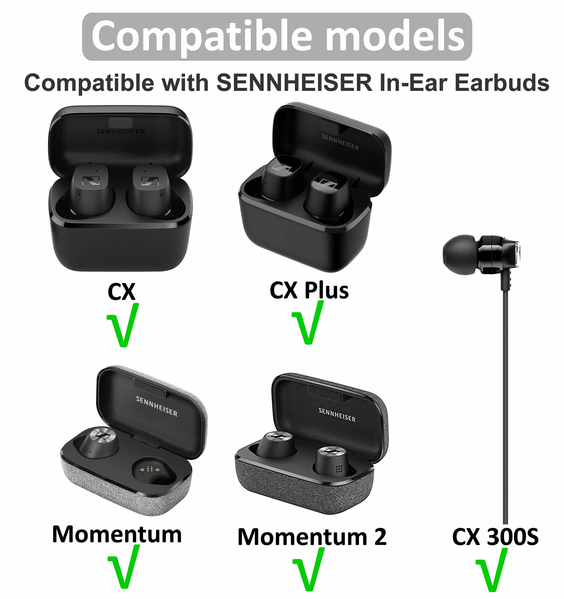 8 Pairs Compatible with Sennheiser CX Plus/Momentum 2 Ear Tips, XS/S/M/L 4 Size Replacement Soft Flexible Silicone Eartips Earbuds Accessories Compatible with Sennheiser CX 300S - Gray