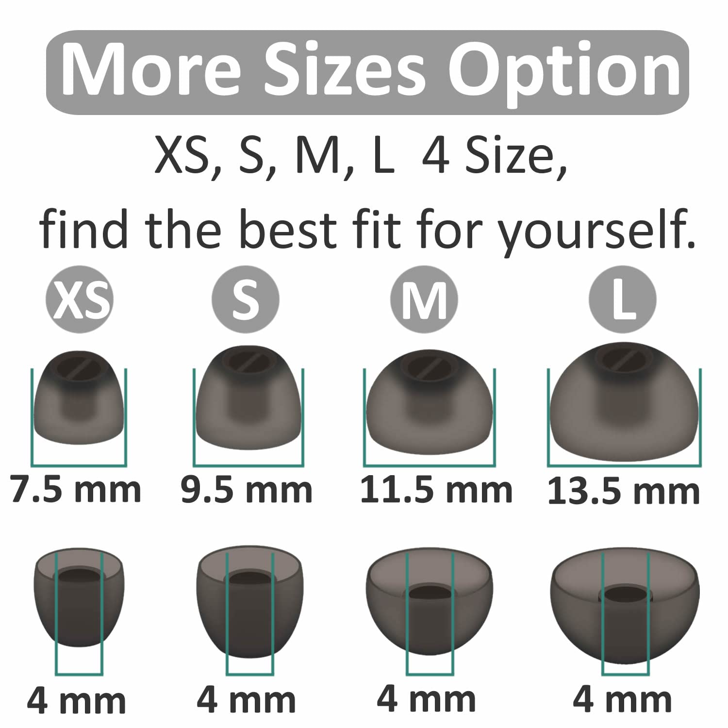 8 Pairs Compatible with Sennheiser CX Plus/Momentum 2 Ear Tips, XS/S/M/L 4 Size Replacement Soft Flexible Silicone Eartips Earbuds Accessories Compatible with Sennheiser CX 300S - Gray