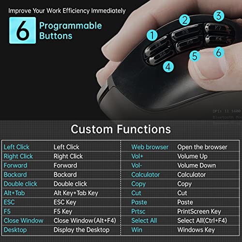 SANWA Ergonomic Wireless Mouse, Bluetooth & 2.4GHz Modules, LED Screen, 6 Programmable Buttons, Rechargeable, Compatible with Windows, Mac, iPad, Android