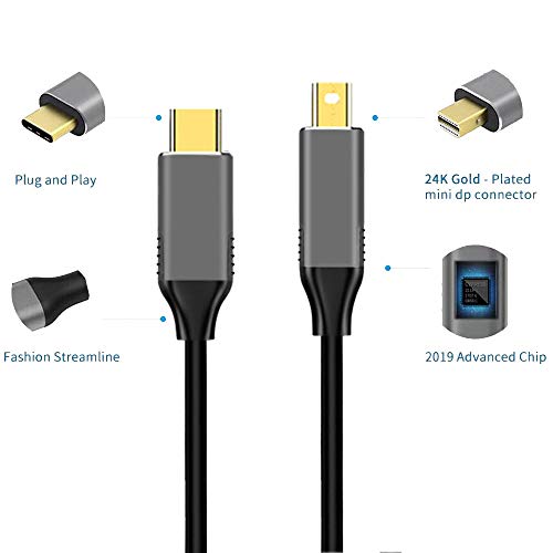 USB-C(The Source) to Mini Displayport Cable, 4K@60hz 6ft Male to Male USB C to Mini DP Video Convert Cable Compatible with USB-C Devices Connect to LED Cinema Display etc Enabled Mini DP Monitors