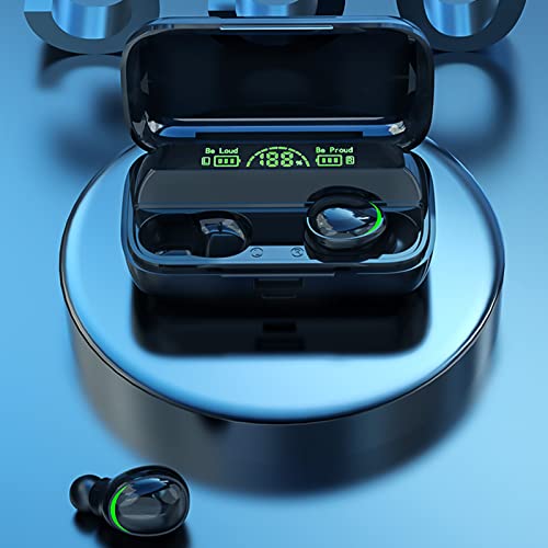 atinetok Wireless Bluetooth 5.1 Digital Display Finger Control Mini in-Ear Earbuds - Black Touch-Control Stereo Noise Cancellation IPX5 Waterproof Headphones for Office Outdoor Sport