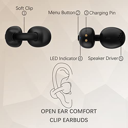 SQRMINI Open Ear Headphones, Sports Open Ear Wireless Earbuds, Bluetooth Clip On Ear Comfort Earbuds for Cycling Driving, Walking, Ring Earbuds with 30Hours Playtime