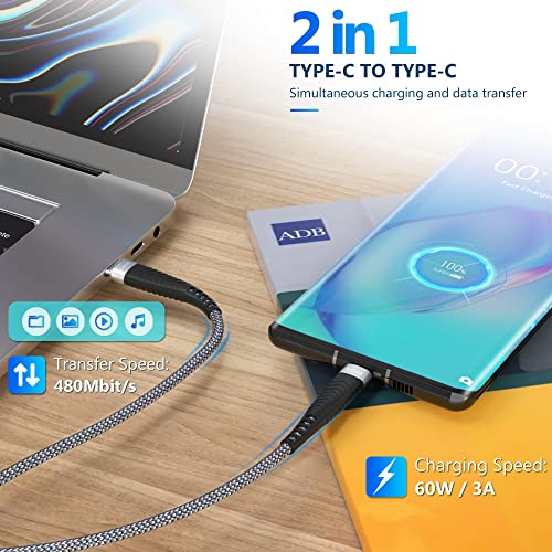 USB C to USB C Cable, 2-Pack 6 Ft USB C Cable, PD 60W USB C Charger Cable Fast Charging is Compatible with Samsung Galaxy S22/S21/S20 Ultra, Pixel, IPad Mini 6, IPad Pro 2020, IPad Air 4, MacBook Pro