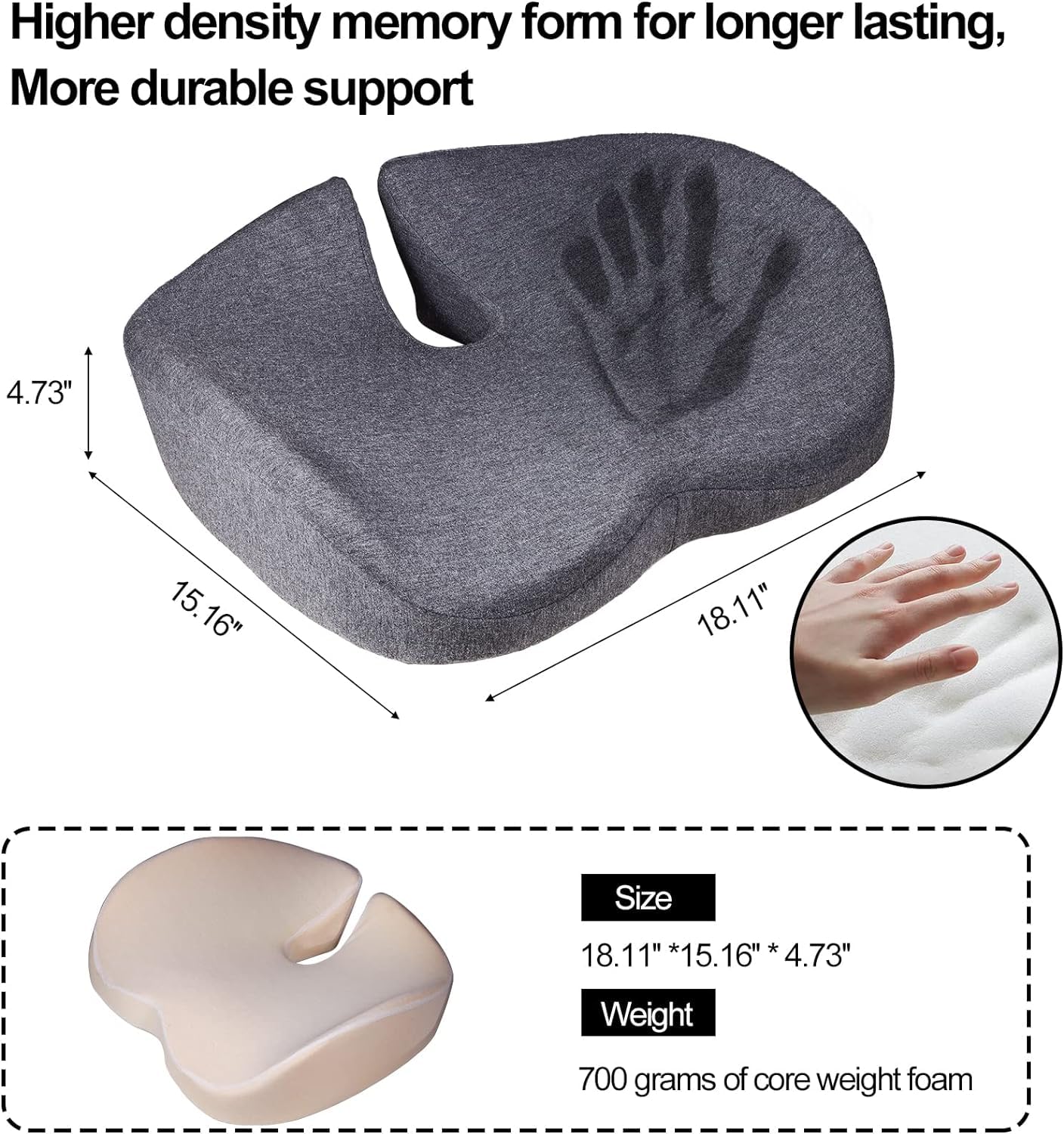 [Upgraded] Ergonomic Tailbone Pain Relief Seat Cushion for Sciatica, Coccyx, Low Back, Hip & Pressure Relief Pillow. Memory Foam Office Chair Cushions Comfortable for Gaming Desk Chair Car Seat