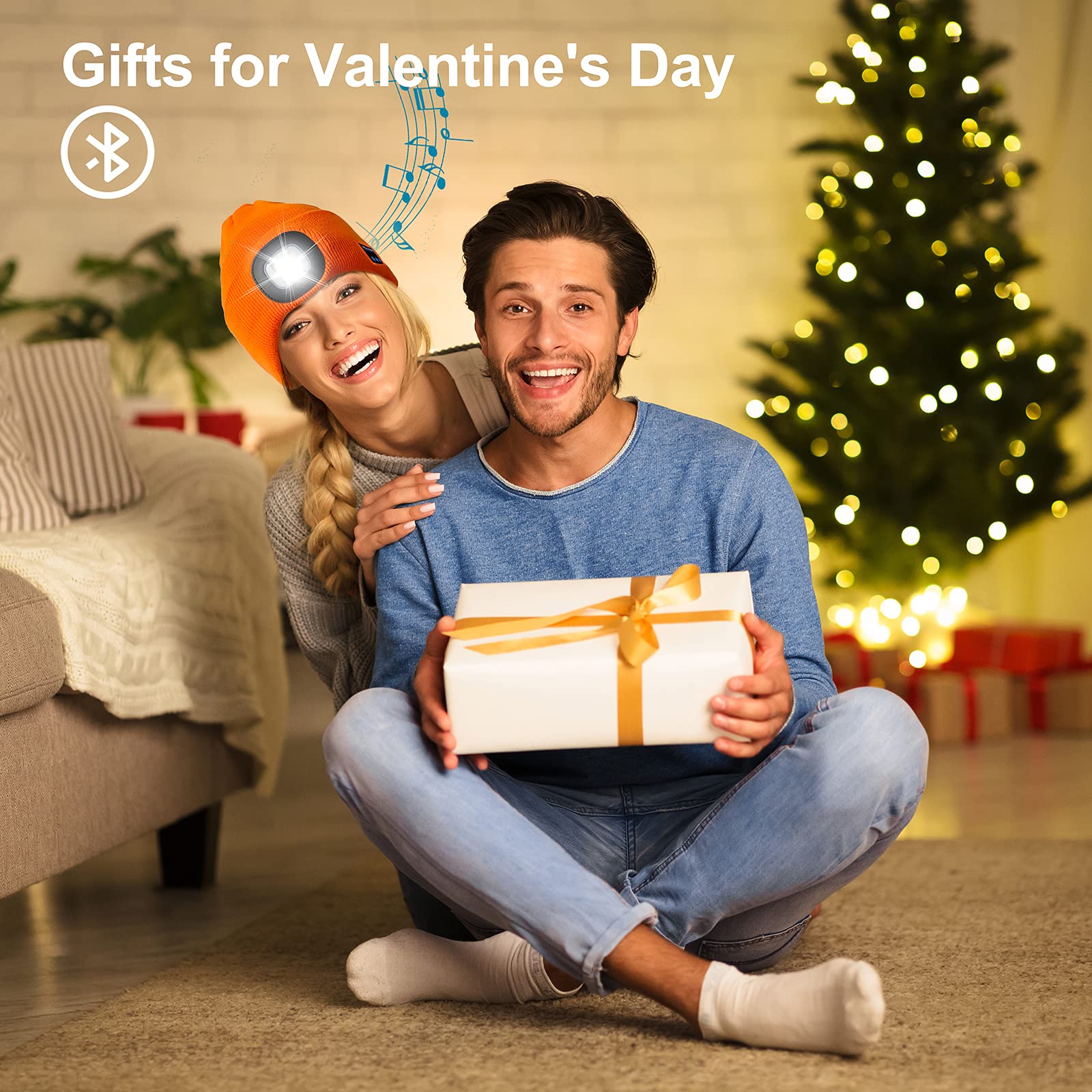 Bluetooth Beanie Warm Hat with Light Headphone Unique Tech Gifts for Men Dad Him Teenage Christmas Stocking Stuffers Pink