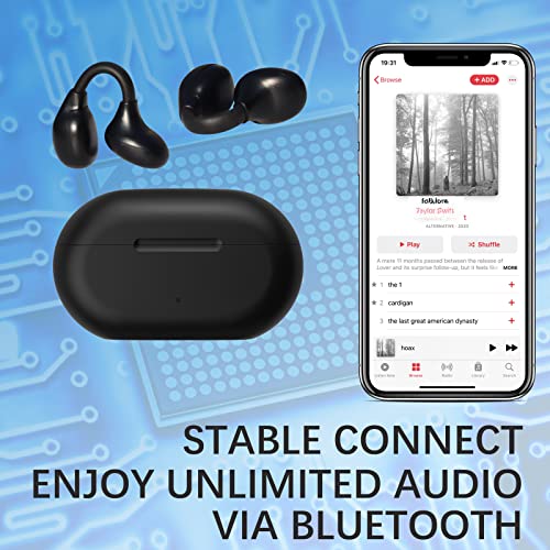 SQRMINI Open Ear Headphones, Sports Open Ear Wireless Earbuds, Bluetooth Clip On Ear Comfort Earbuds for Cycling Driving, Walking, Ring Earbuds with 30Hours Playtime