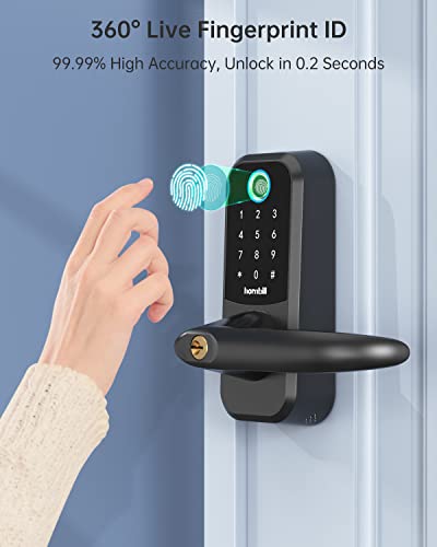 Hornbill Smart Lock Keyless Entry with Handle - Fingerprint Door Locks for Front Door - Keypad Electronic Digital Biometric Bluetooth Passcodes Alexa App Control Touch Screen Key Fobs - Airbnb Home
