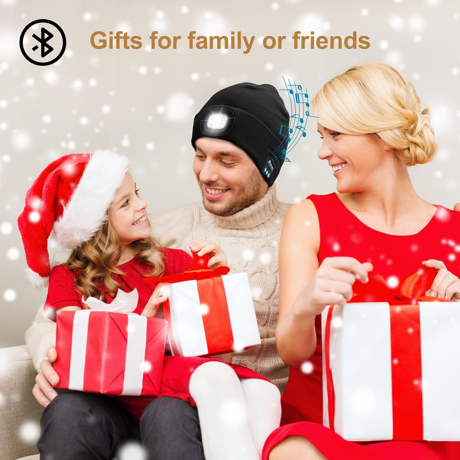 Bluetooth Beanie Warm Hat with Light Headphone Unique Tech Gifts for Men Dad Him Teenage Christmas Stocking Stuffers Pink