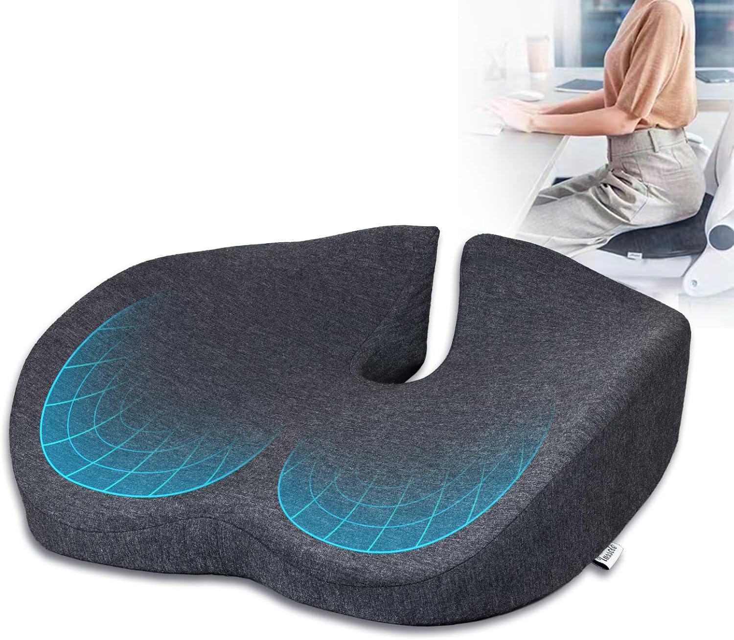 [Upgraded] Ergonomic Tailbone Pain Relief Seat Cushion for Sciatica, Coccyx, Low Back, Hip & Pressure Relief Pillow. Memory Foam Office Chair Cushions Comfortable for Gaming Desk Chair Car Seat