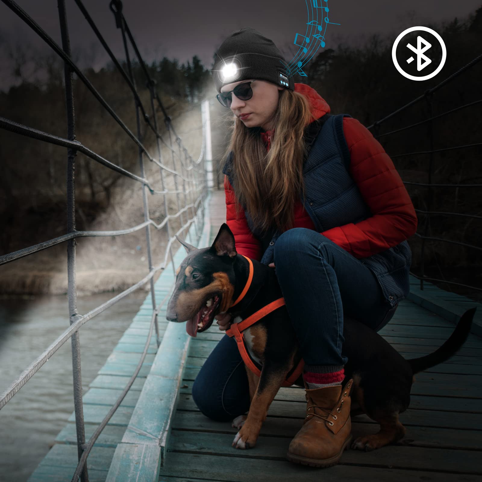 Bluetooth Beanie Warm Hat with Light Headphone Unique Tech Gifts for Men Dad Him Teenage Christmas Stocking Stuffers Pink
