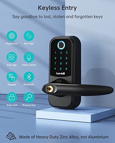 Hornbill Smart Lock Keyless Entry with Handle - Fingerprint Door Locks for Front Door - Keypad Electronic Digital Biometric Bluetooth Passcodes Alexa App Control Touch Screen Key Fobs - Airbnb Home