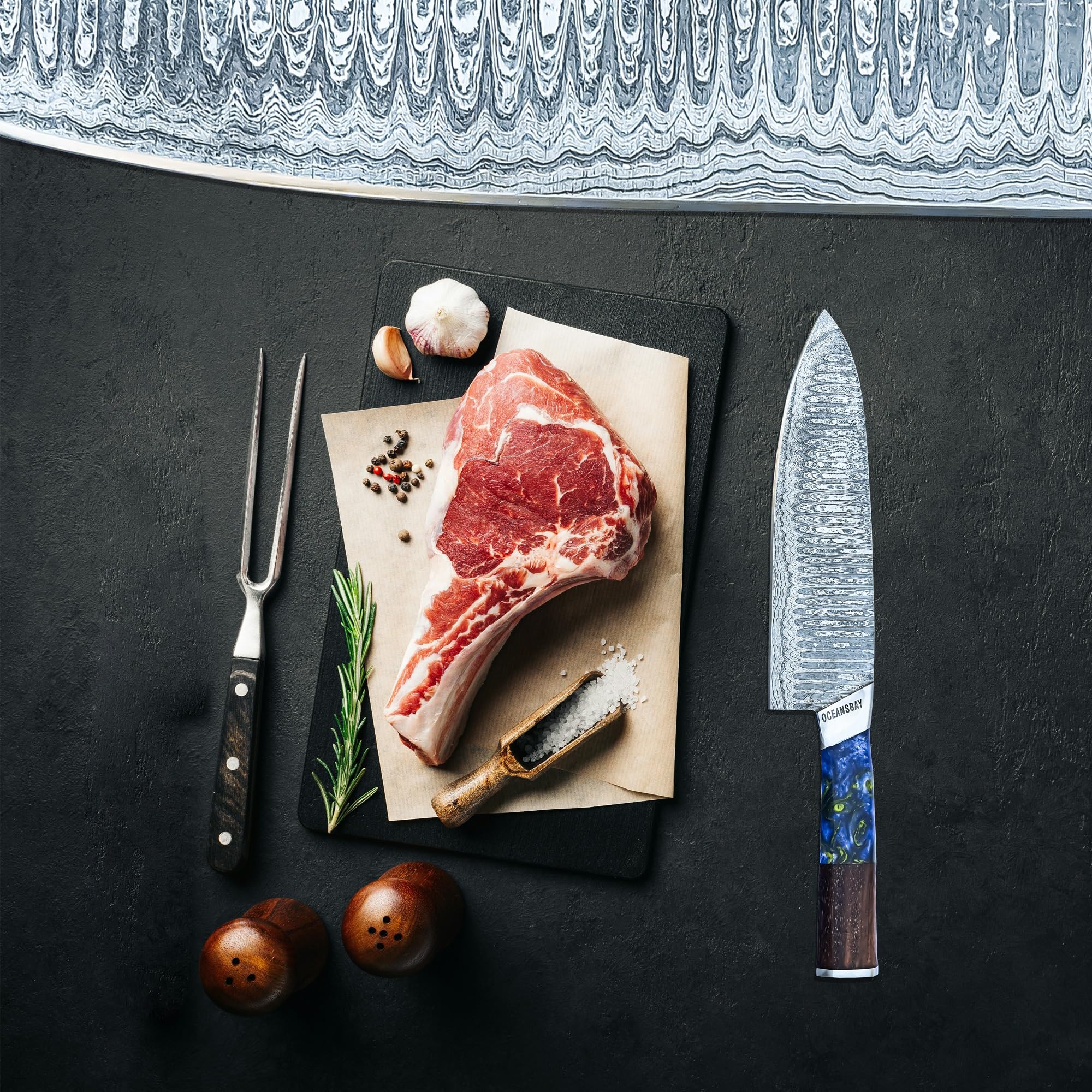 OceansBay 7" Super Sharp Professional Chef Knife with Laser Damascus Pattern in Gift Box, Premium Stainless Steel Kitchen Knife use for Meat, Sushi and Vegetable Chef Knives with Ergonomic Handle