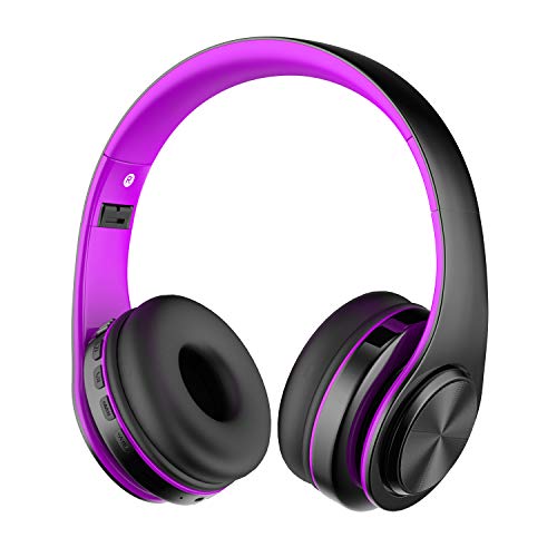 Funwaretech Wireless Bluetooth Headphones Over Ear with Mic,Noise Cancelling Headphones Bluetooth 5.0, Foldable Hi-Fi Stereo Wireless Headphones,Soft Memory-Protein Earmuffs for Travel/Work, Purple
