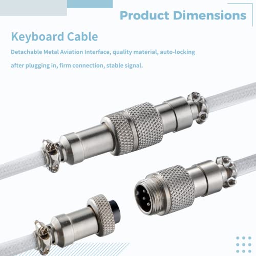 POWSURGE Keyboard Cable, 1.5m/59in Type-C to USB Detachable Coiled Cable with Metal Aviation Connector, Double-Sleeved Anti-Twist Data Cable for Mechanical Gaming Keyboards, White (White)
