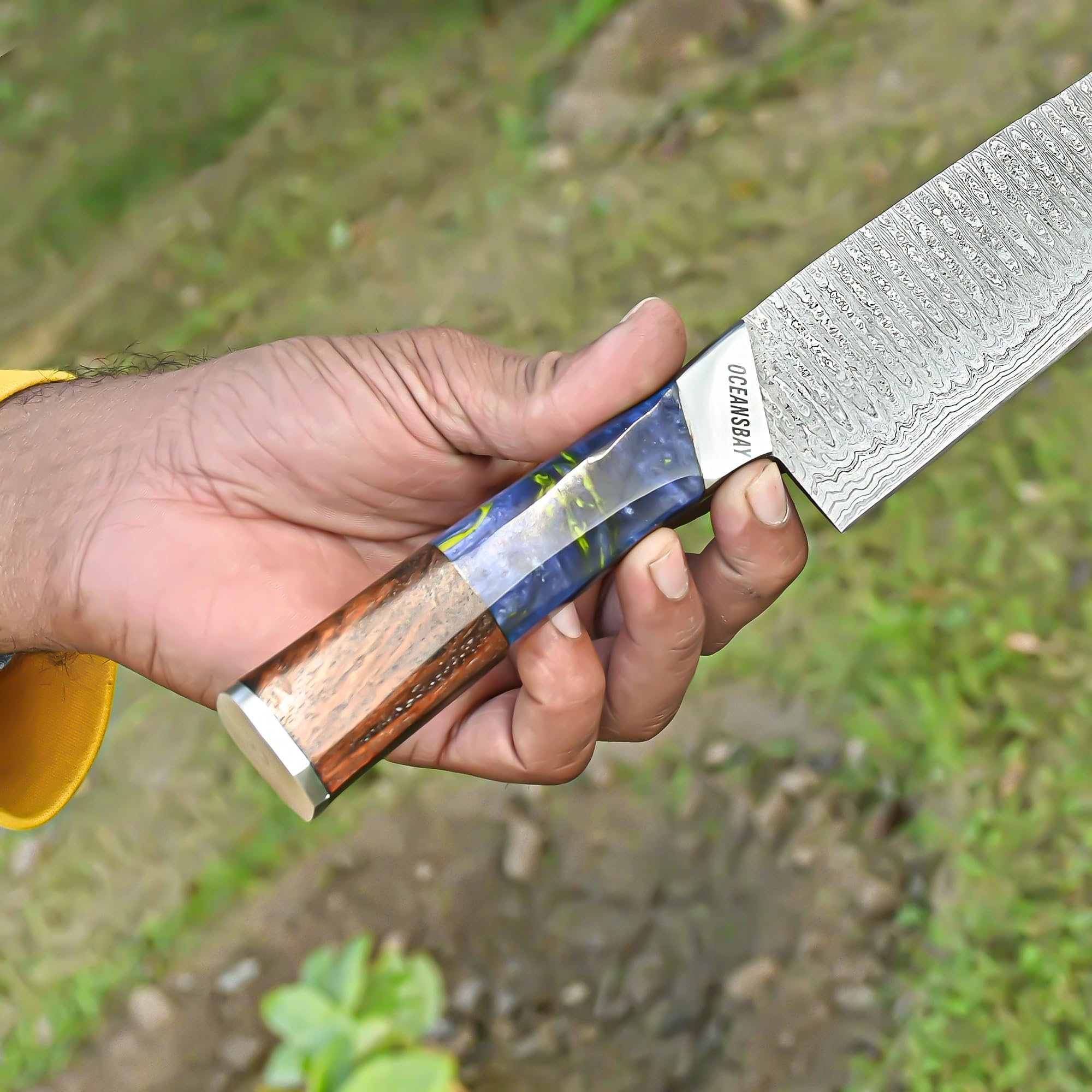 OceansBay 7" Super Sharp Professional Chef Knife with Laser Damascus Pattern in Gift Box, Premium Stainless Steel Kitchen Knife use for Meat, Sushi and Vegetable Chef Knives with Ergonomic Handle