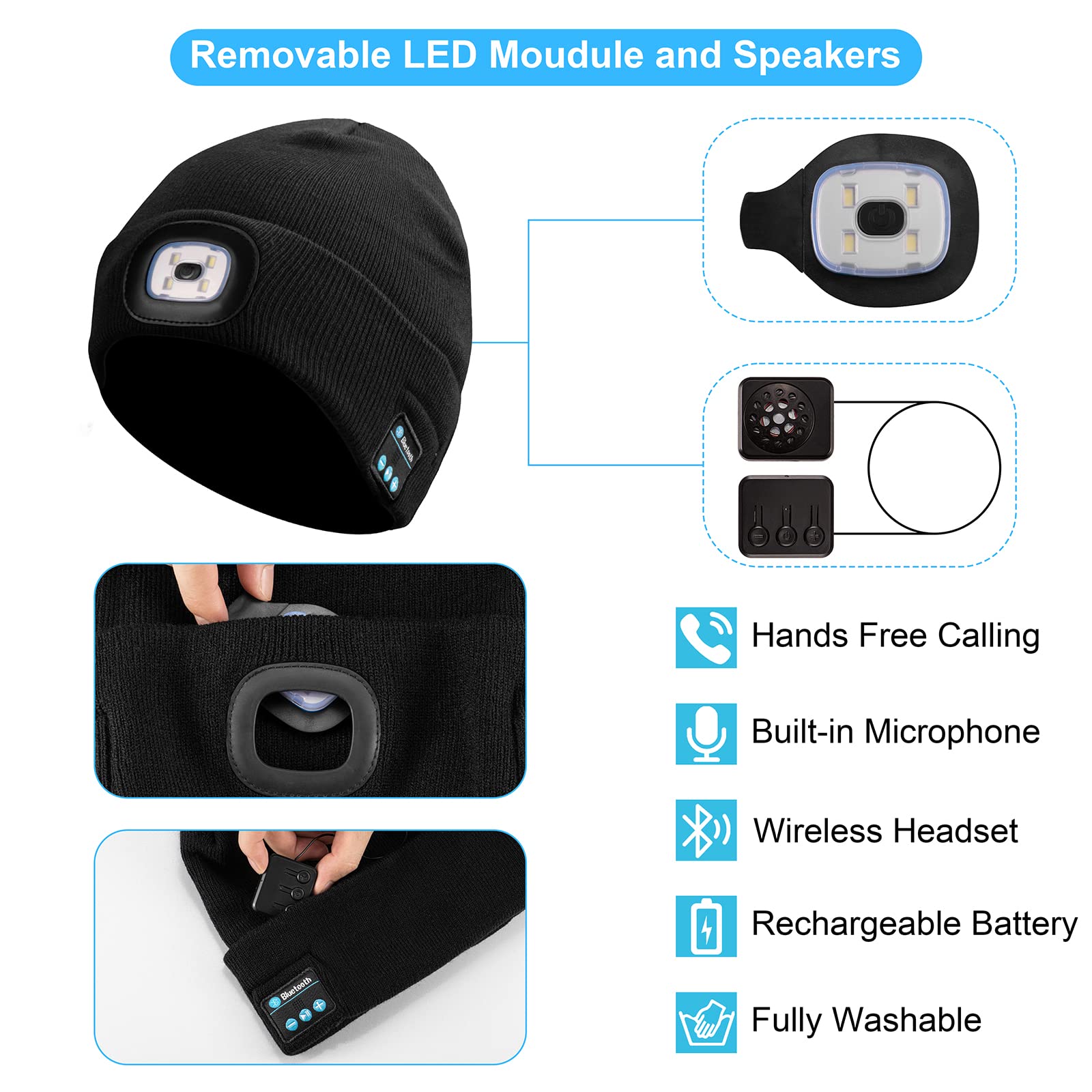 Bluetooth Beanie Warm Hat with Light Headphone Unique Tech Gifts for Men Dad Him Teenage Christmas Stocking Stuffers Pink