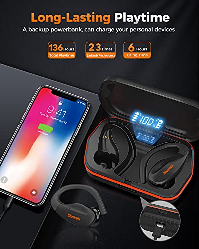 Bluetooth Earbuds Bluenin T30 True Wireless Stereo Earbuds Bluetooth Headphones with 2500mAh LED Display Charging Case, Fingerprint One Touch Control,Waterproof Sport Earbuds for Work Out (Black)