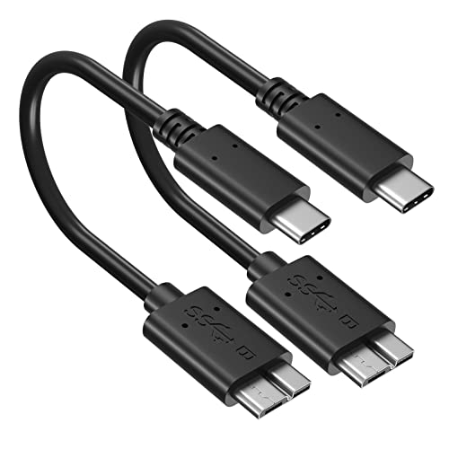 Besgoods Short Micro B to USB C Cable, 8 inch External Hard Drive Cord USB 3.1 Gen1 Fast Data Transfer 5Gbps Camera Replacement Cable Compatible for Seagate, Toshiba, WD, LaCie Portable HDD -2Pack