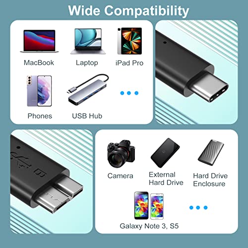 Besgoods Short Micro B to USB C Cable, 8 inch External Hard Drive Cord USB 3.1 Gen1 Fast Data Transfer 5Gbps Camera Replacement Cable Compatible for Seagate, Toshiba, WD, LaCie Portable HDD -2Pack
