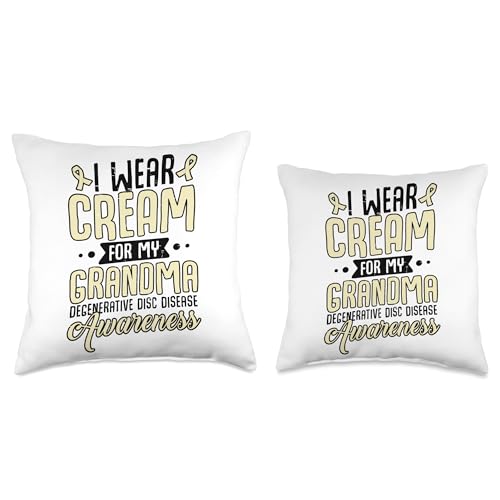 DDD Fighter Survivor Cream Ribbon Degenerative Disc Disease Ninja I Wear Cream for My Grandma Throw Pillow, 18x18, Multicolor