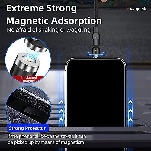Yidawin Magnetic Charging Cable (4 Pack 1.6ft+3.3ft+6.6ft+10ft), 540° Rotation Magnetic USB Cable, Nylon Braided Magnetic Phone Charger Cable for Type C, Micro USB, iProduct