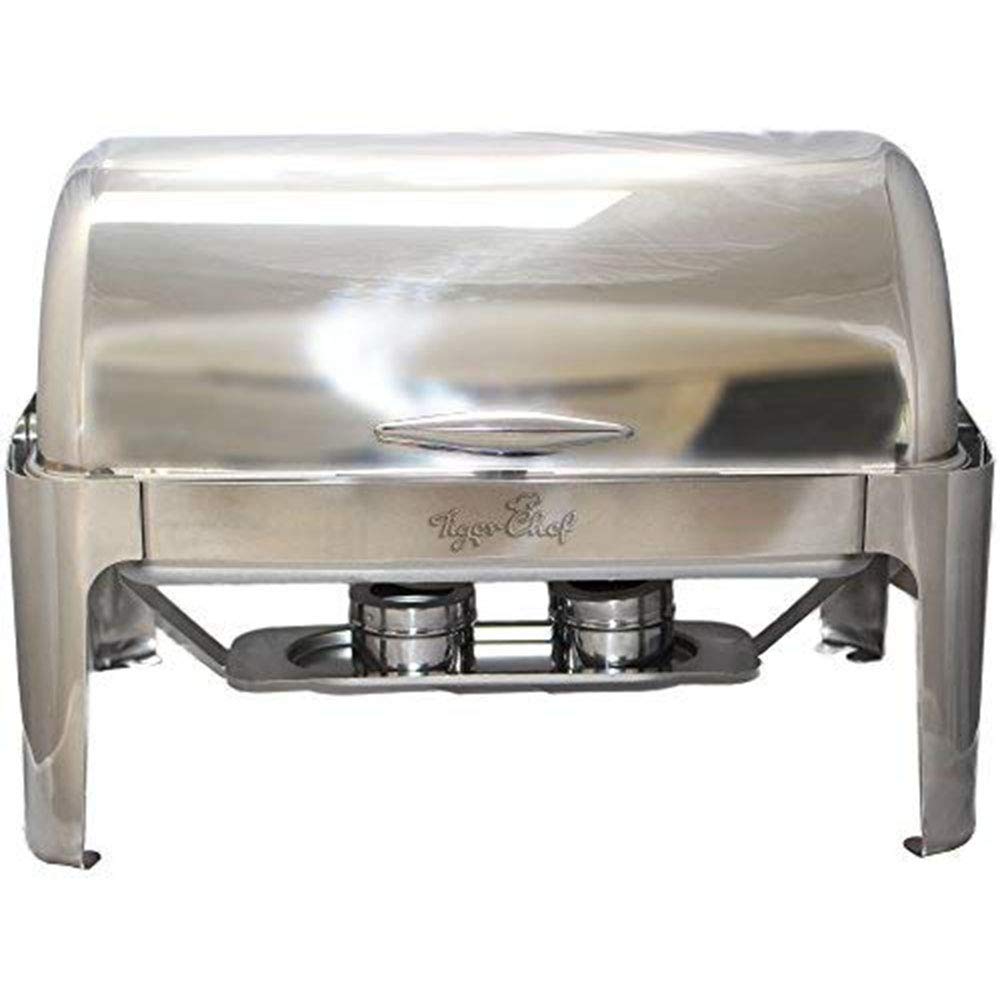 TigerChef Chafing Dish Buffet Set - Roll Top Chaffing Dishes Stainless Steel - 3 Chafer and Buffet Warmer Set with 6 Fuel Gel and 3 Plastic Tongs