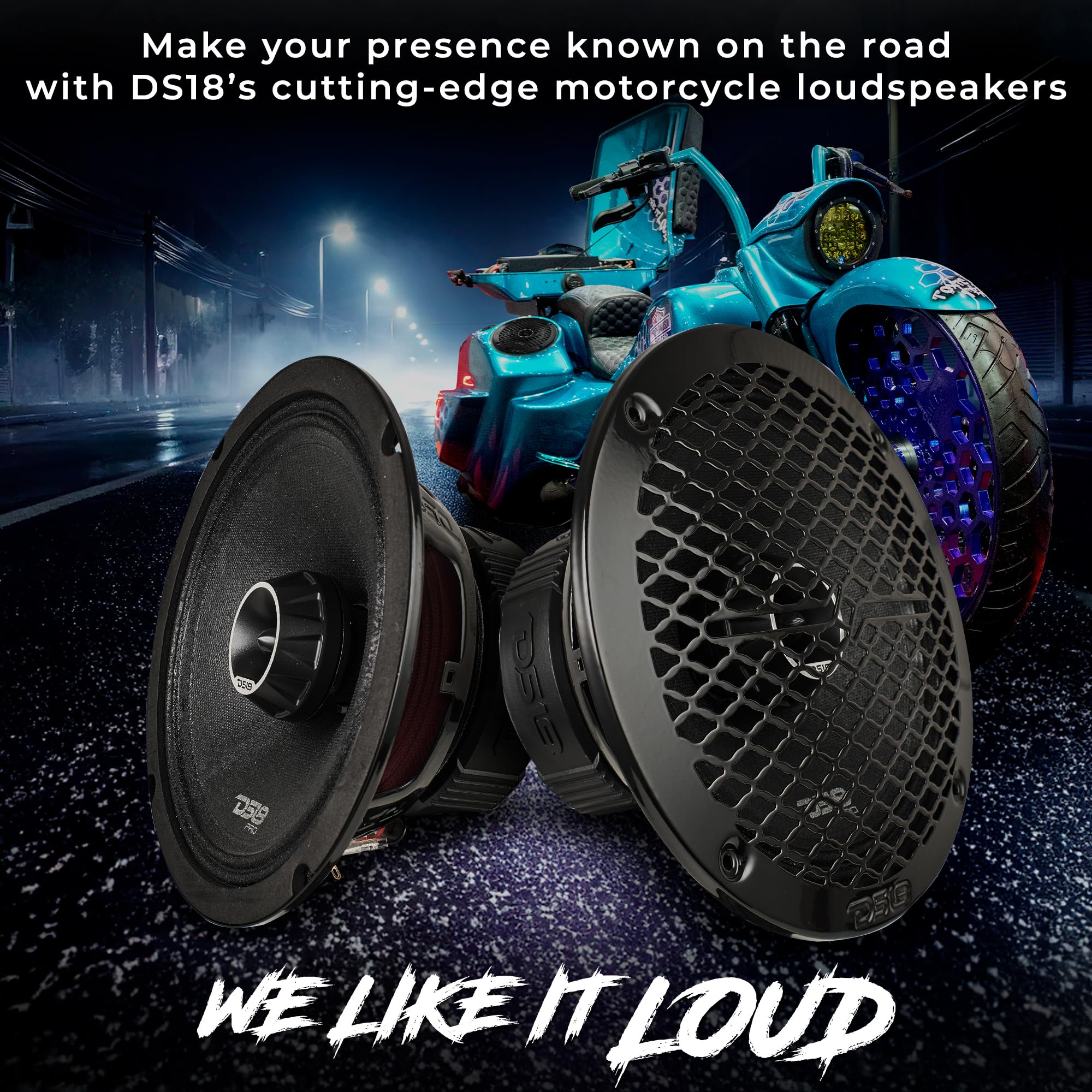 DS18 PRO-ZT Pro Audio Coaxial Midrange Speakers with Built-in Bullet Tweeter, 4-Ohms, Water Resistant - Black Metal Mesh Grill Included (1 Speaker) (8" inches)