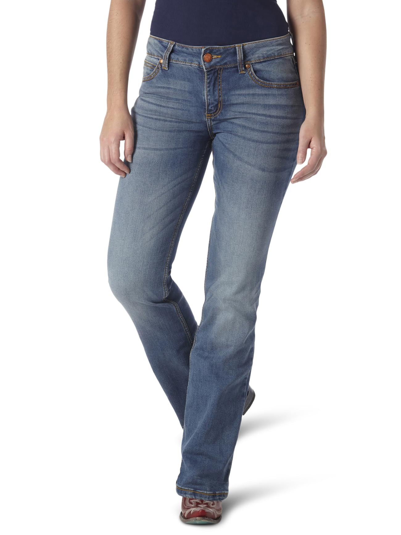 Wrangler Women's Retro Mae Rise Stretch Boot Cut Jean, Wash Mid, 15W x 32L
