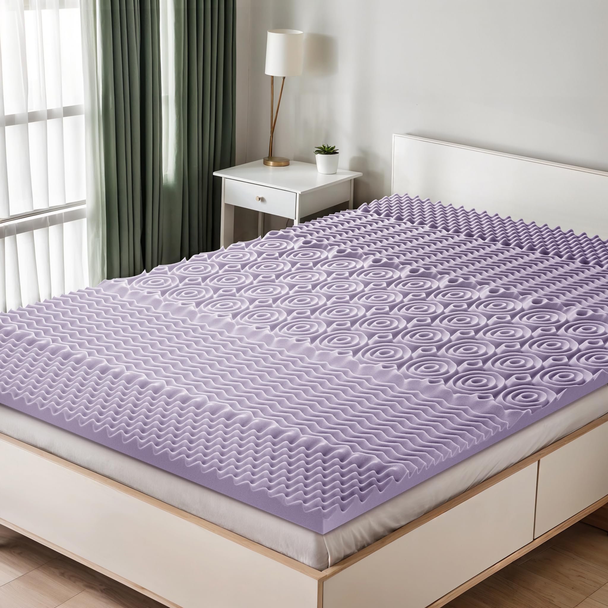 HOOMIC 3 Inch Queen Memory Foam Mattress Topper, 5-Zone Lavender Cooling Gel Infusion, CertiPUR-US Certified, Purple