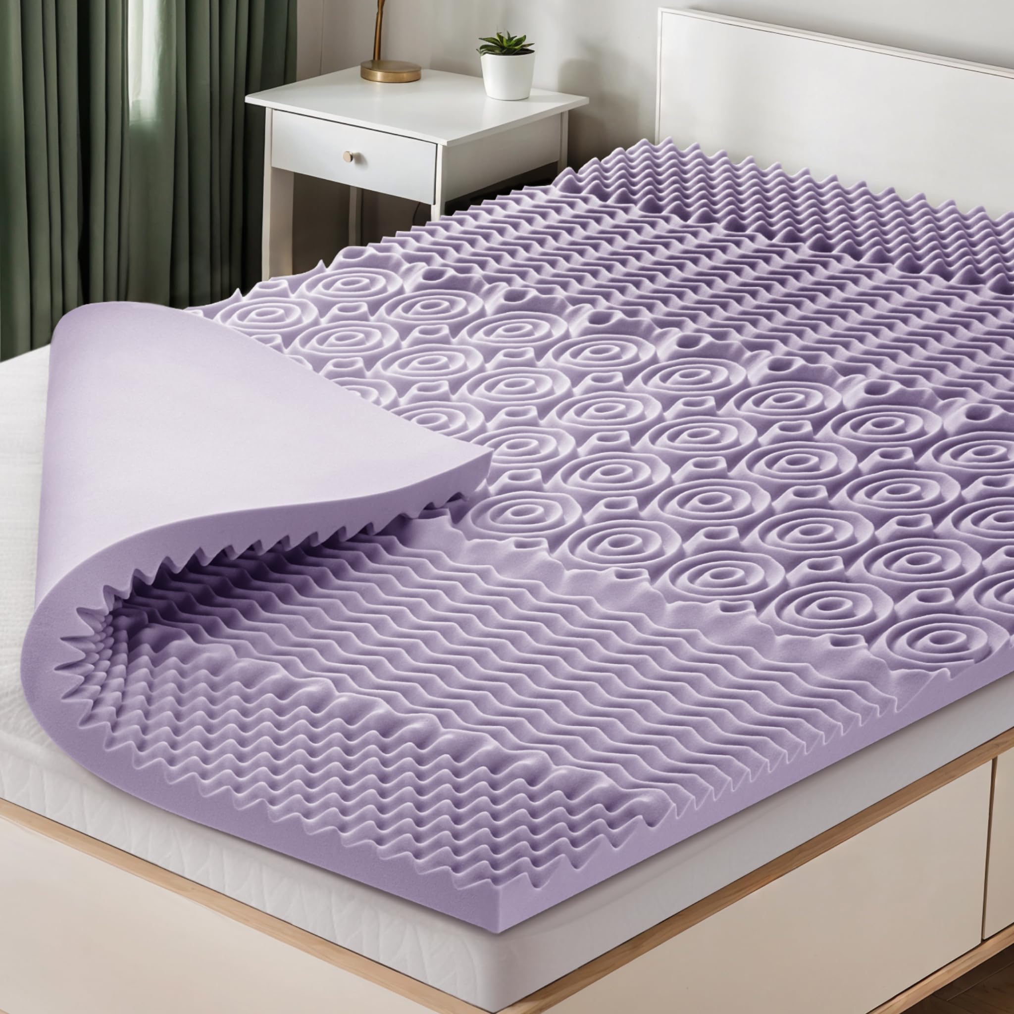 HOOMIC 3 Inch Queen Memory Foam Mattress Topper, 5-Zone Lavender Cooling Gel Infusion, CertiPUR-US Certified, Purple