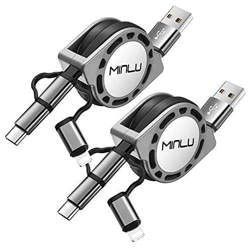 Multi Charging Cable 3A 2Pack 3.3ft 3-in-1 Retractable Fast Charger Cord USB Charge Sync Cable with Lightning/Type C/Micro USB Ports for iPhone/iPad/iPod/Samsung Galaxy/LG/Huawei/HTC/Pixel/Sony/Moto