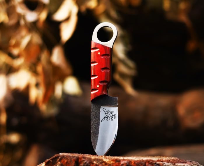 ADAM KNIVES Fixed Blade Carbon Steel Outdoor Knife with Pancake Leather Sheath, 7'' Full Tang Skining Knife,Non-Slip Wooden Handle,Camping Knife (Orange)