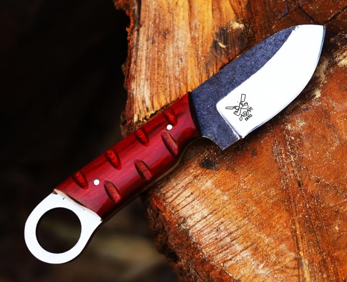 ADAM KNIVES Fixed Blade Carbon Steel Outdoor Knife with Pancake Leather Sheath, 7'' Full Tang Skining Knife,Non-Slip Wooden Handle,Camping Knife (Orange)