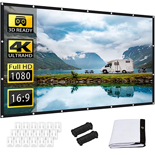 JKJOO 120 Inch Projector Screen 16:9 HD 4K Foldable Crease-Resistant Projection Screen Portable Movie Screens for Projectors Outdoor /Home Theater Support Front Rear Projection