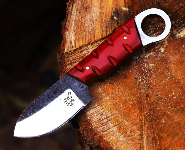ADAM KNIVES Fixed Blade Carbon Steel Outdoor Knife with Pancake Leather Sheath, 7'' Full Tang Skining Knife,Non-Slip Wooden Handle,Camping Knife (Orange)