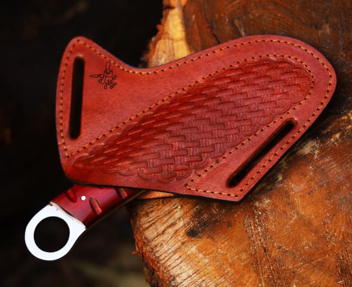 ADAM KNIVES Fixed Blade Carbon Steel Outdoor Knife with Pancake Leather Sheath, 7'' Full Tang Skining Knife,Non-Slip Wooden Handle,Camping Knife (Orange)