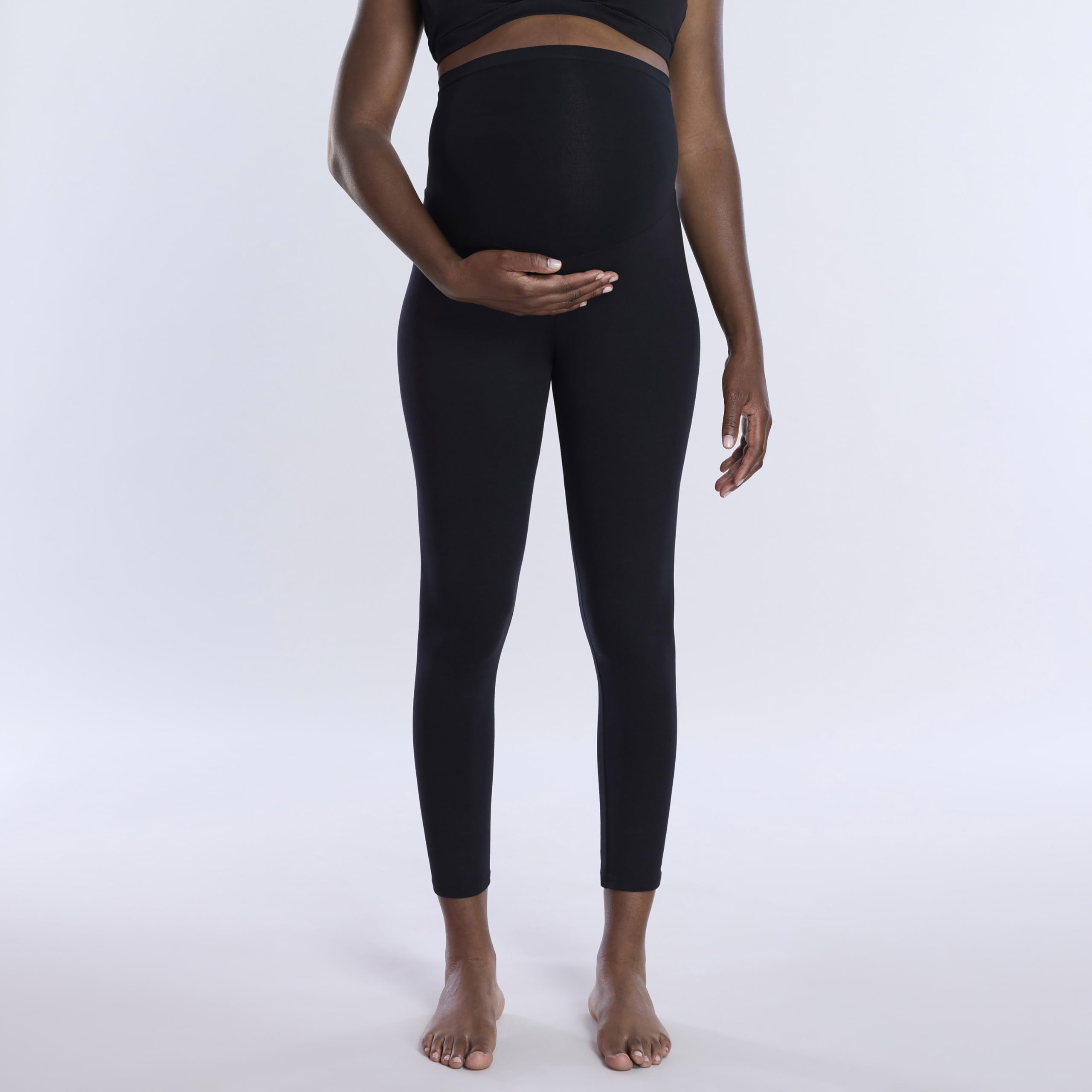 Motherhood Maternity Women's Essential Stretch Full Length Secret Fit Over The Belly Pregnancy Legging, Black/Black 2 Pack, Large